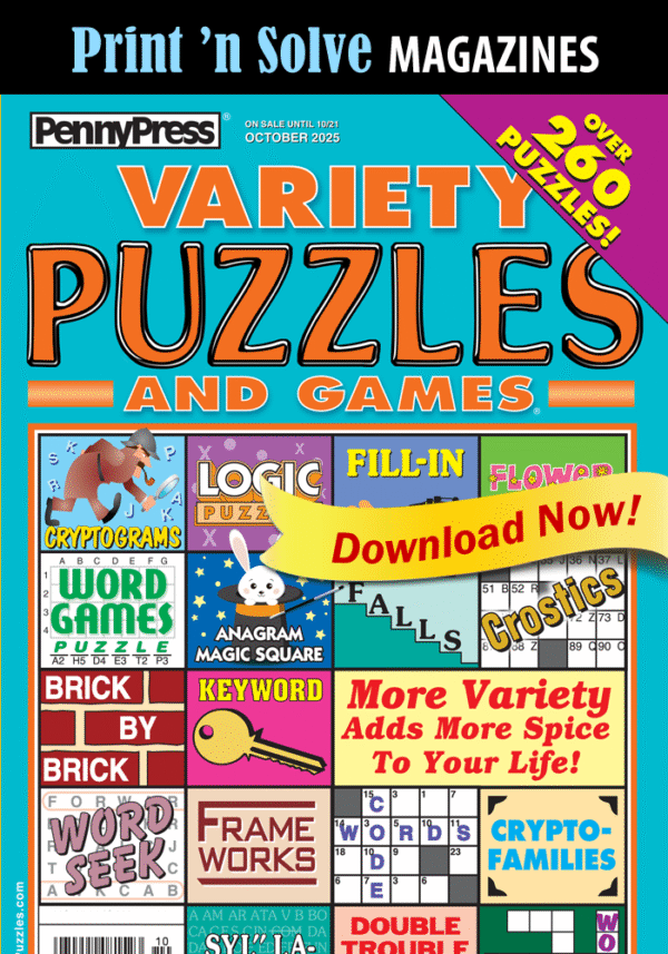 Print ‘n Solve Magazines: Variety Puzzles and Games - Penny Dell Puzzles