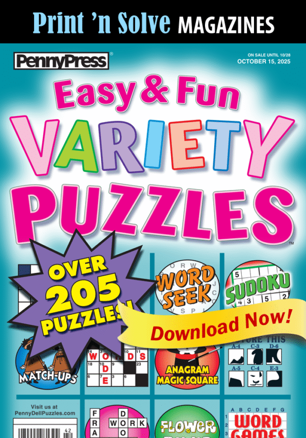 Print ‘n Solve Magazines: Easy & Fun Variety Puzzles - Penny Dell Puzzles